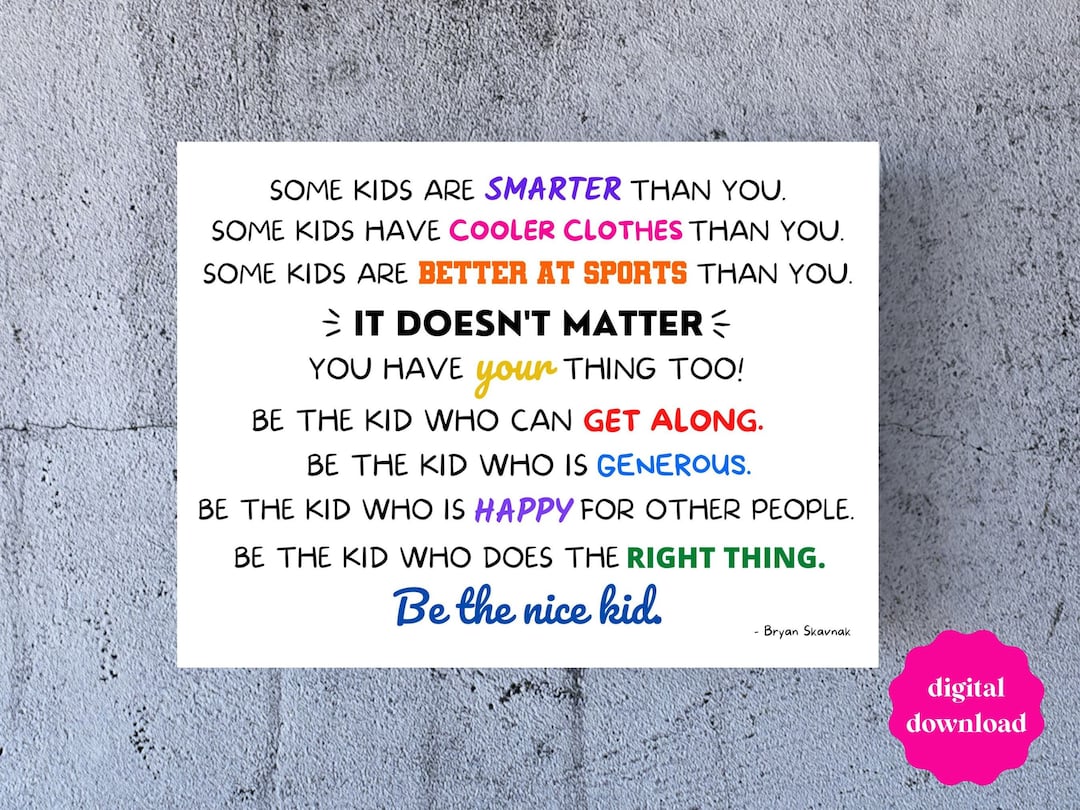 Be the Nice Kid Digital Download, Classroom Wall Art, Teacher Posters ...