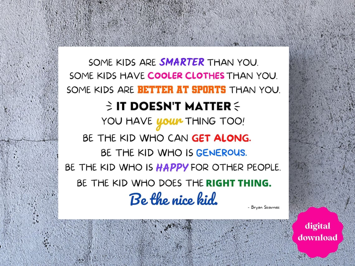Be the Nice Kid Digital Download, Classroom Wall Art, Teacher Posters ...