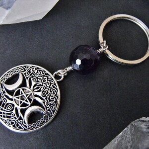 Triple Moon Pentagram Dark Amethyst Keyring - Etsy