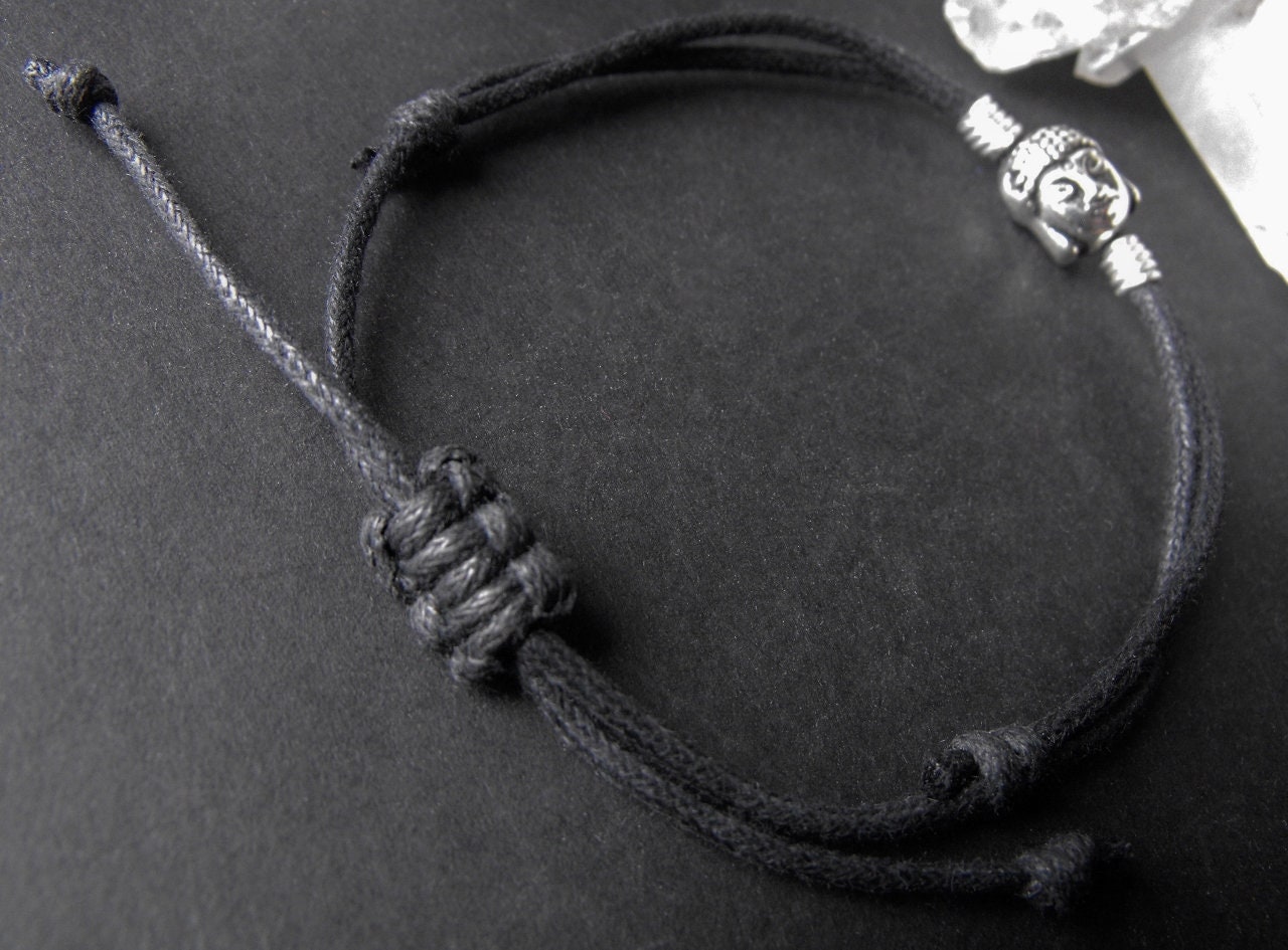 Black Cord Buddha Head Bracelet - Etsy