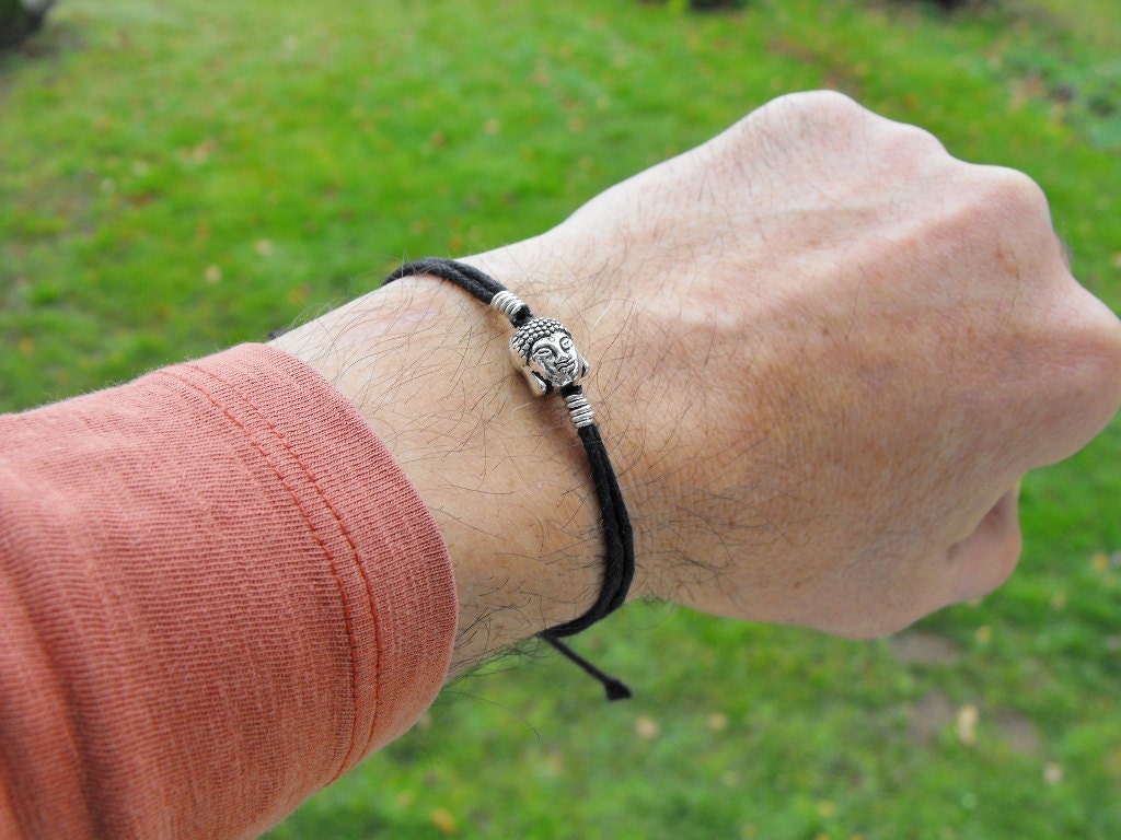 Black Cord Buddha Head Bracelet - Etsy