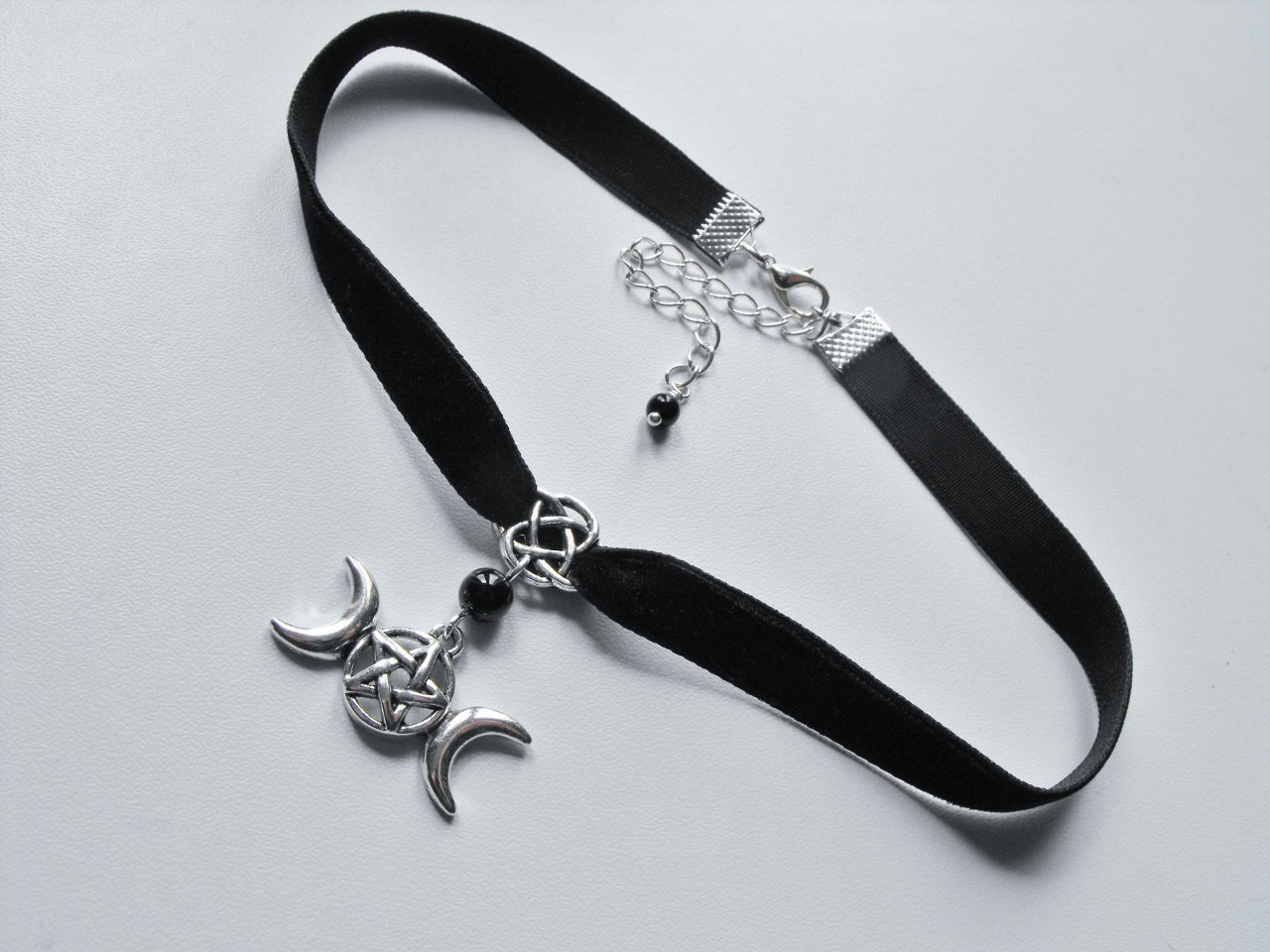 Triple Moon Pentacle Choker Necklace. Black Velvet - Etsy