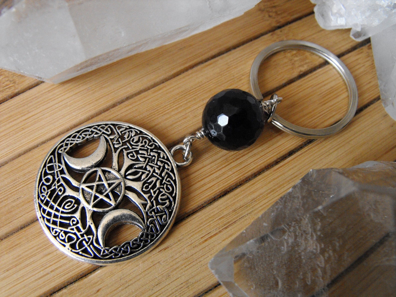 Triple Moon Pentagram Dark Amethyst Keyring | Etsy