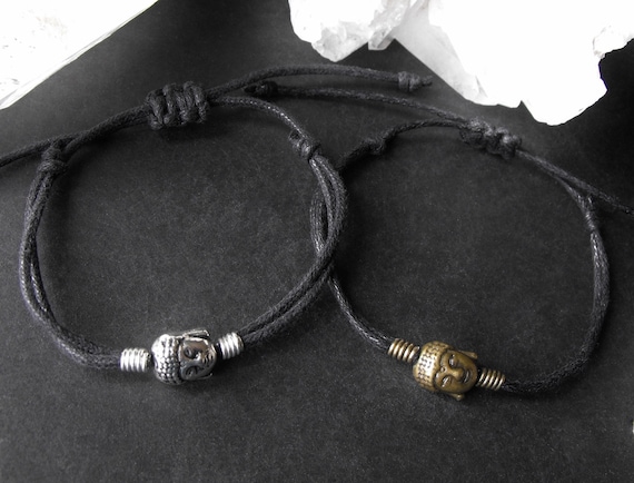 Black Cord Buddha Head Bracelet | Etsy