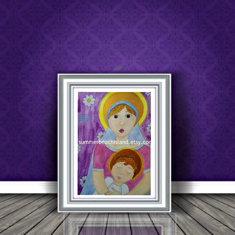 Maria and Child Art Print Printable Illustration Maria and | Etsy