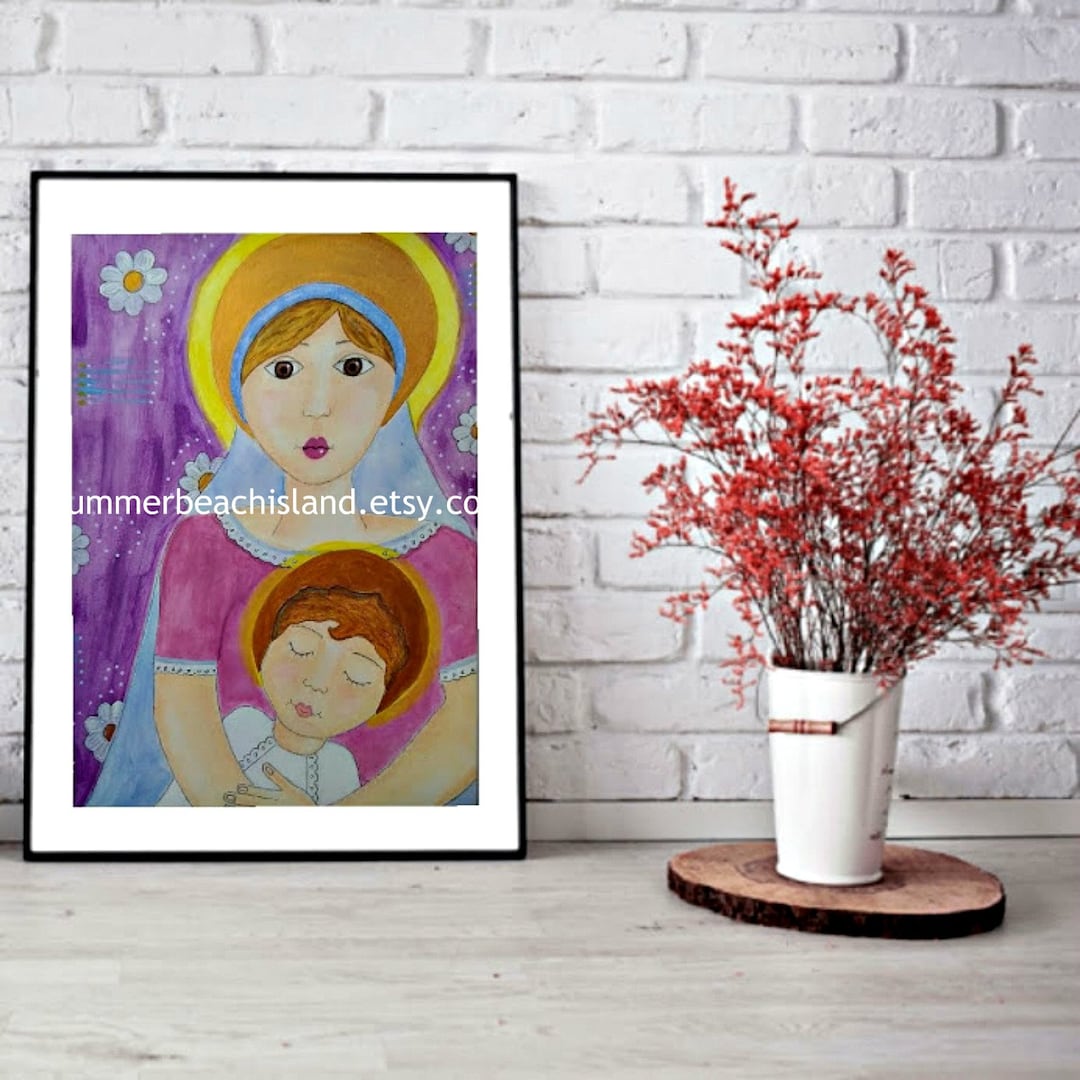 Maria and Child Art Print, Printable Illustration Maria and Child ...