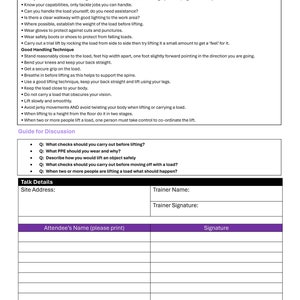 Toolbox Talk Manual Handling PDF Digital Download - Etsy