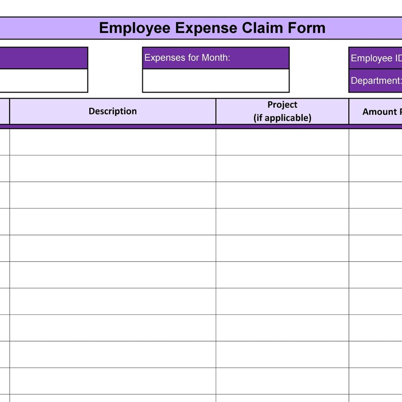 PDF Employee Expense Claim Form Download - Etsy
