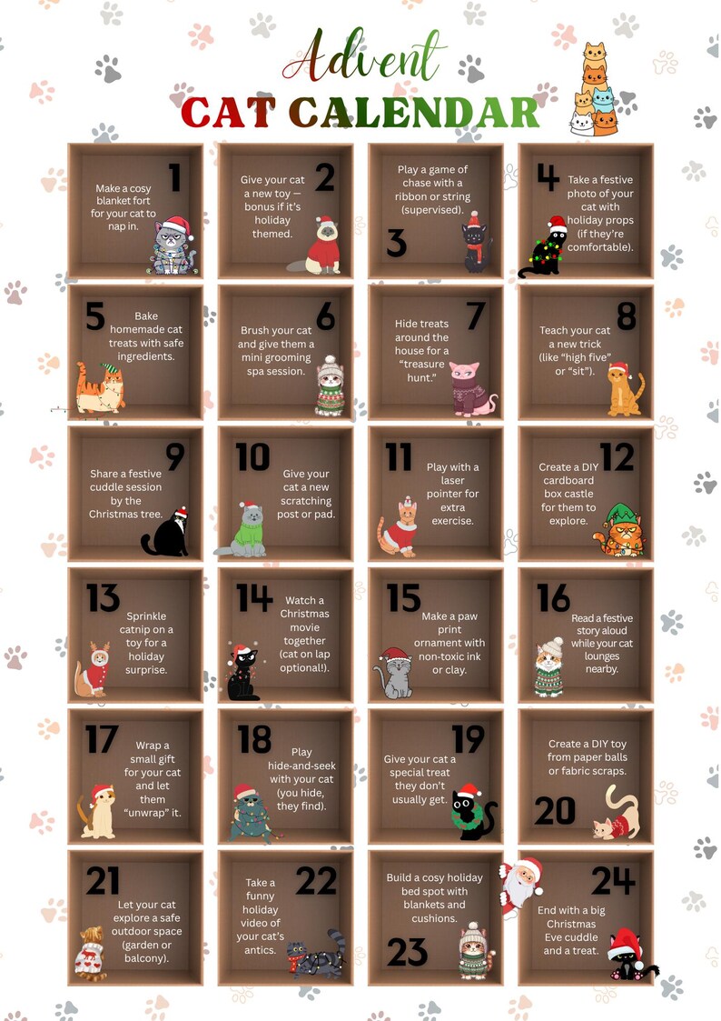 Printable Advent Calendar (cats) - Instant PDF Digital Download - Etsy