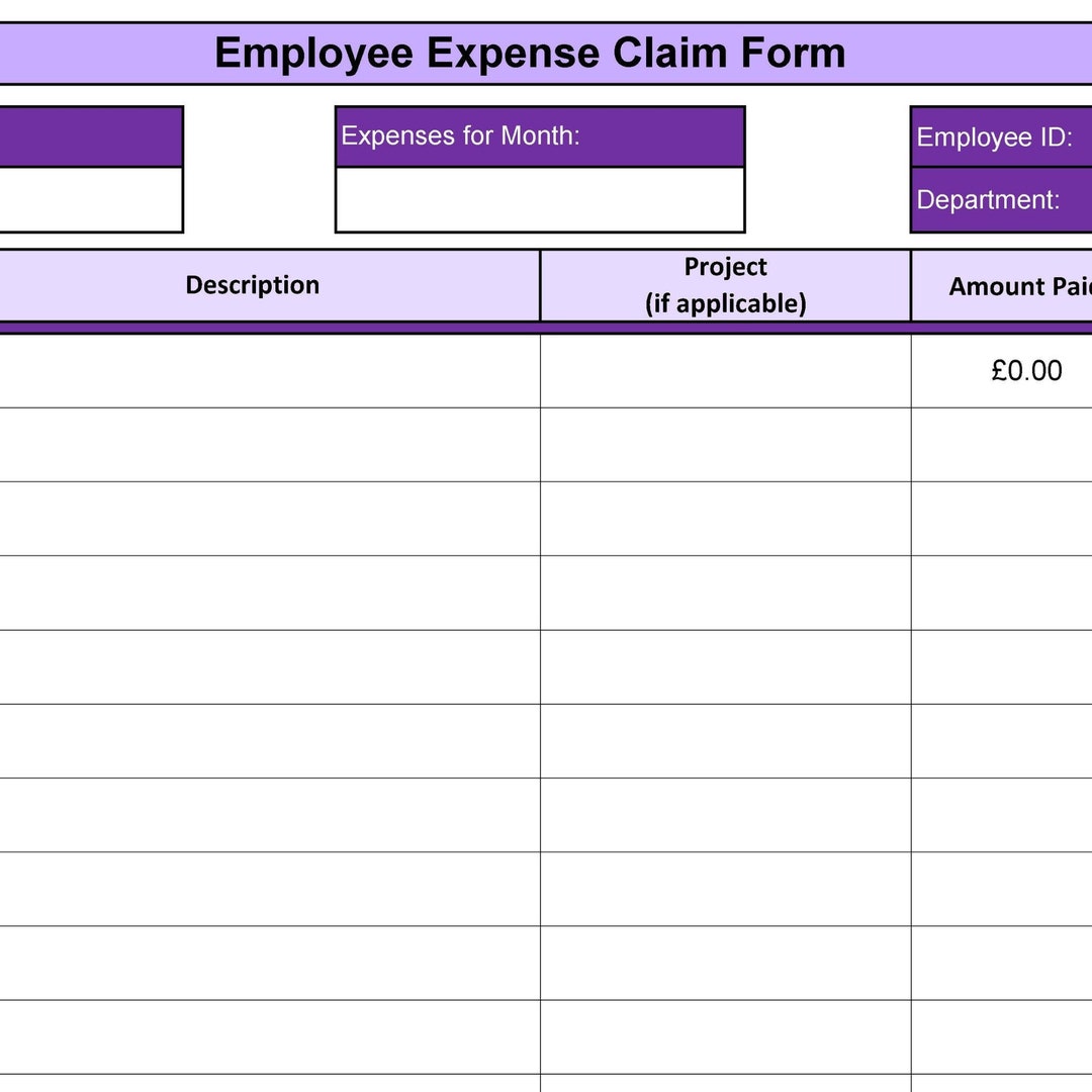 EXCEL Employee Expense Claim Form Download - Etsy
