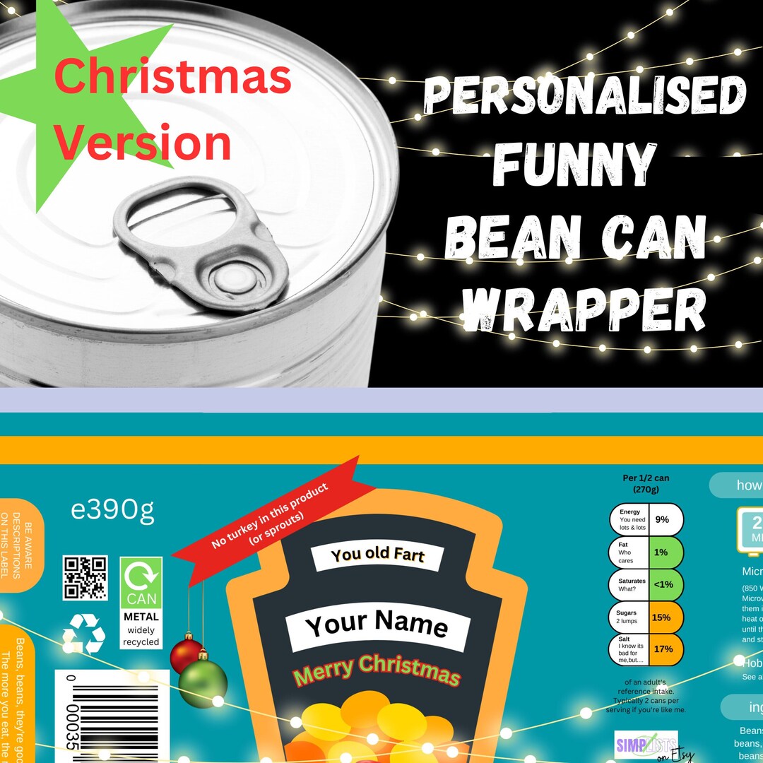 Baked Beans Can Personalised Label - PDF Digital Download - Etsy