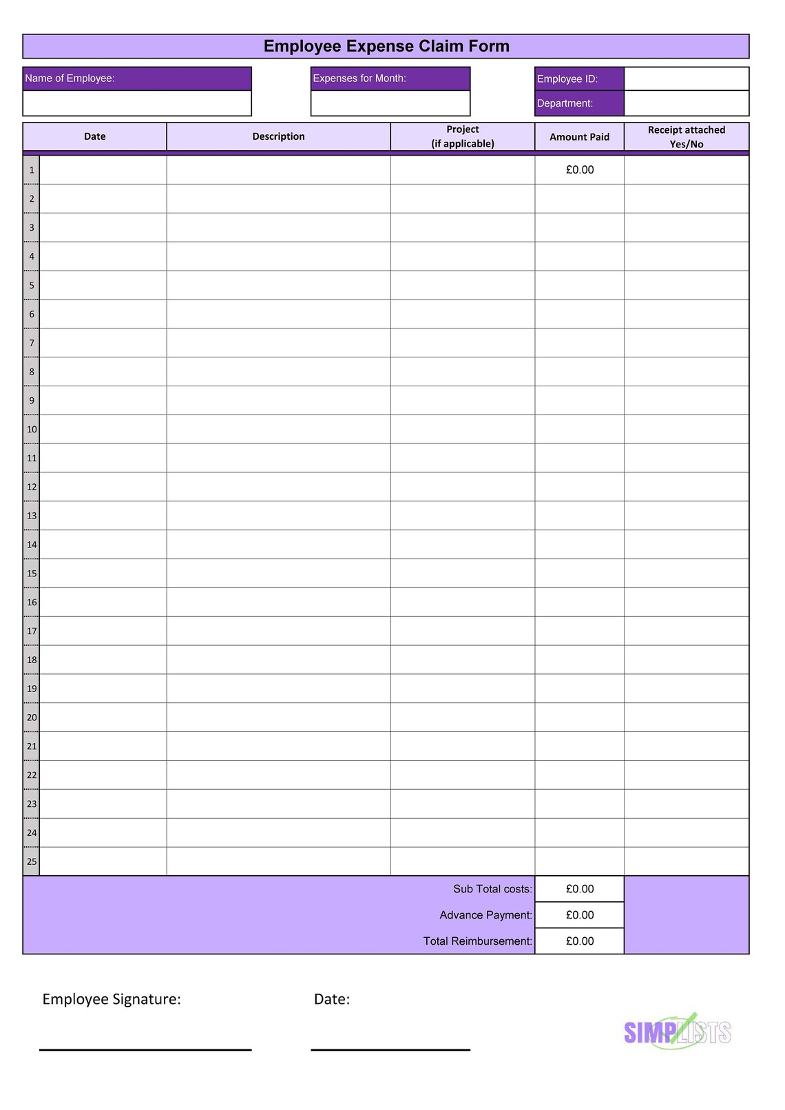 EXCEL Employee Expense Claim Form Download - Etsy