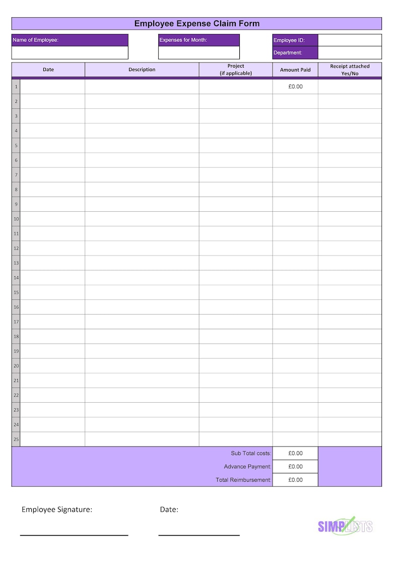 EXCEL Employee Expense Claim Form Download - Etsy