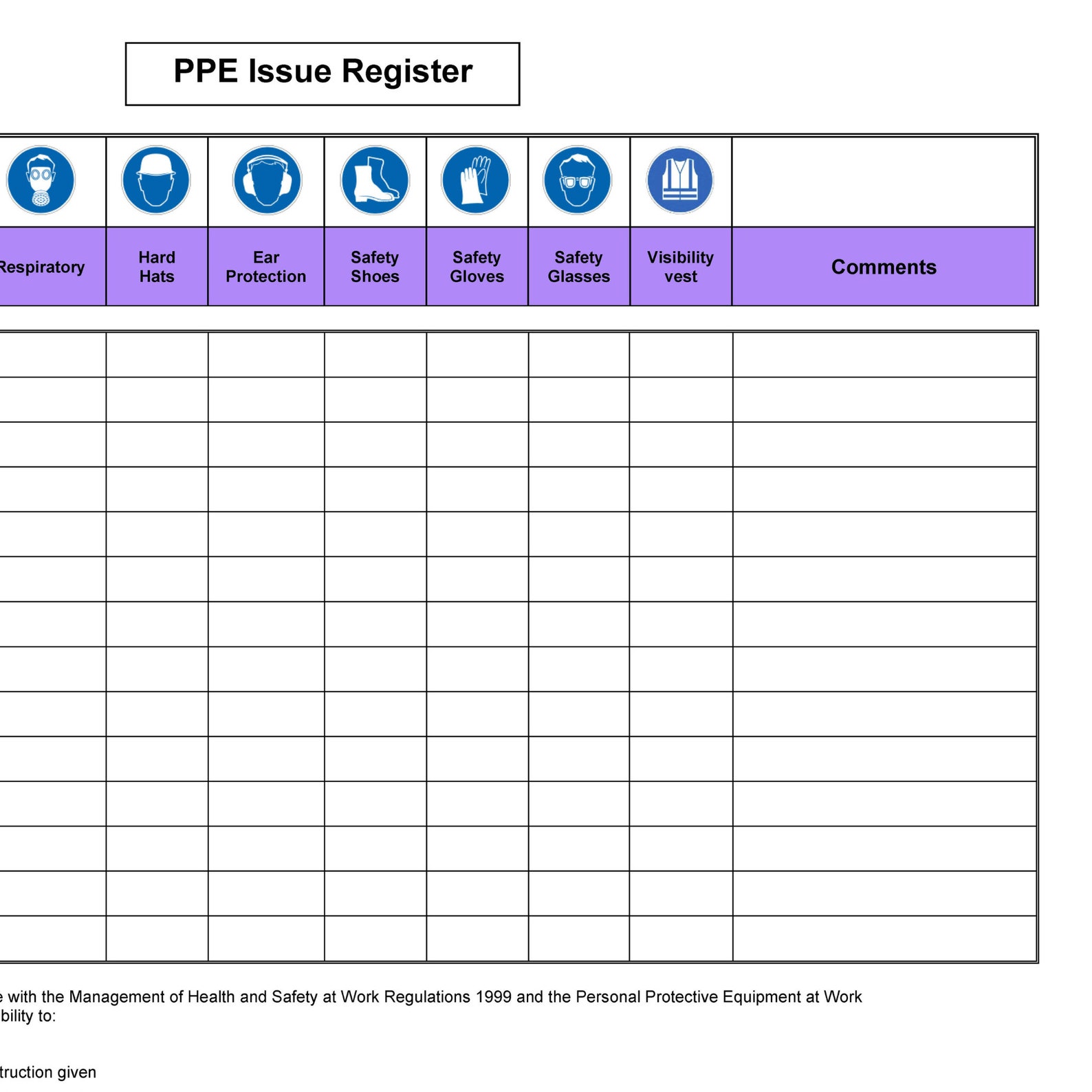 PPE Issue Register - PDF File Instant Download - Etsy