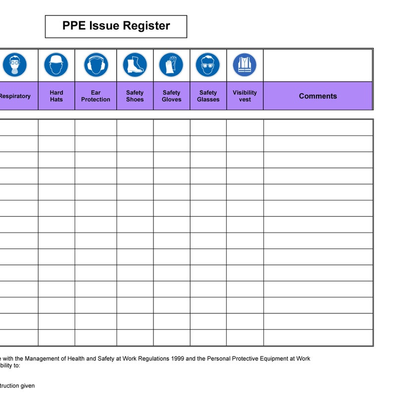 PPE Issue Register - PDF File Instant Download - Etsy