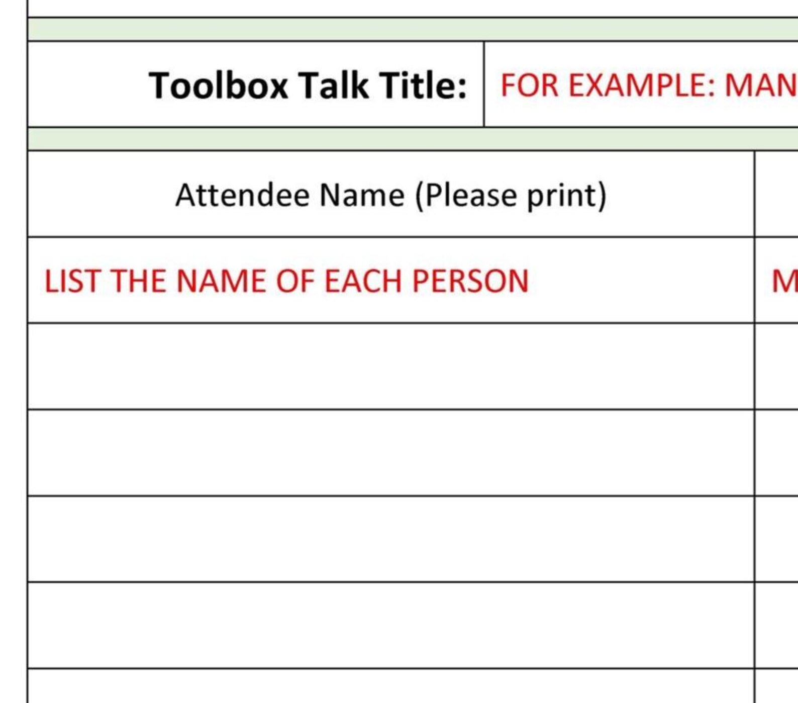 Toolbox Talk Register Template - Word Format for Instant Digital ...