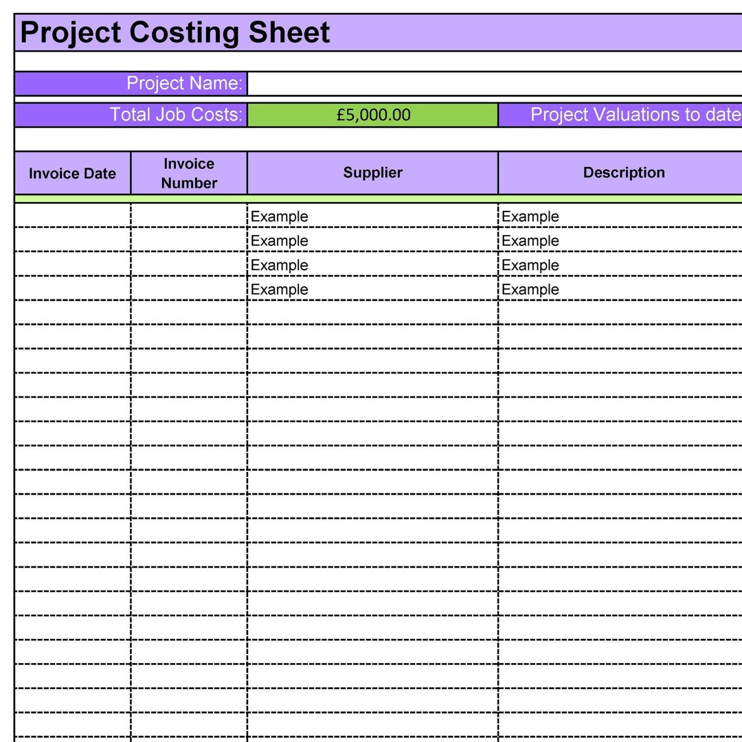 EXCEL Project Costing Download - Etsy