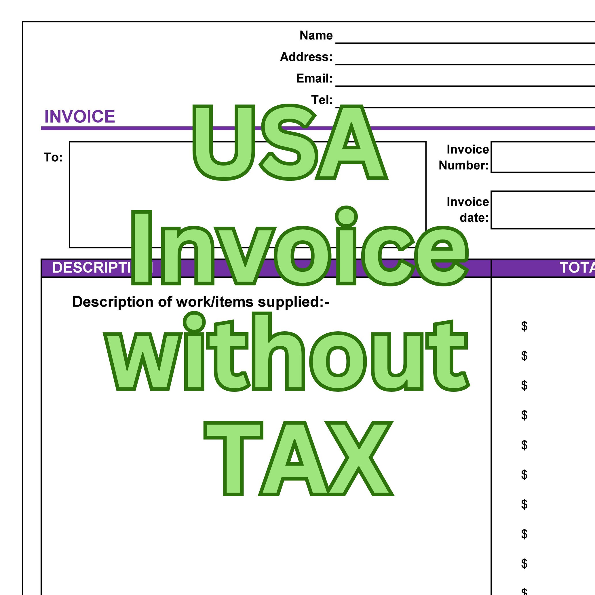 EXCEL Invoice Template (without Tax) Download - Etsy