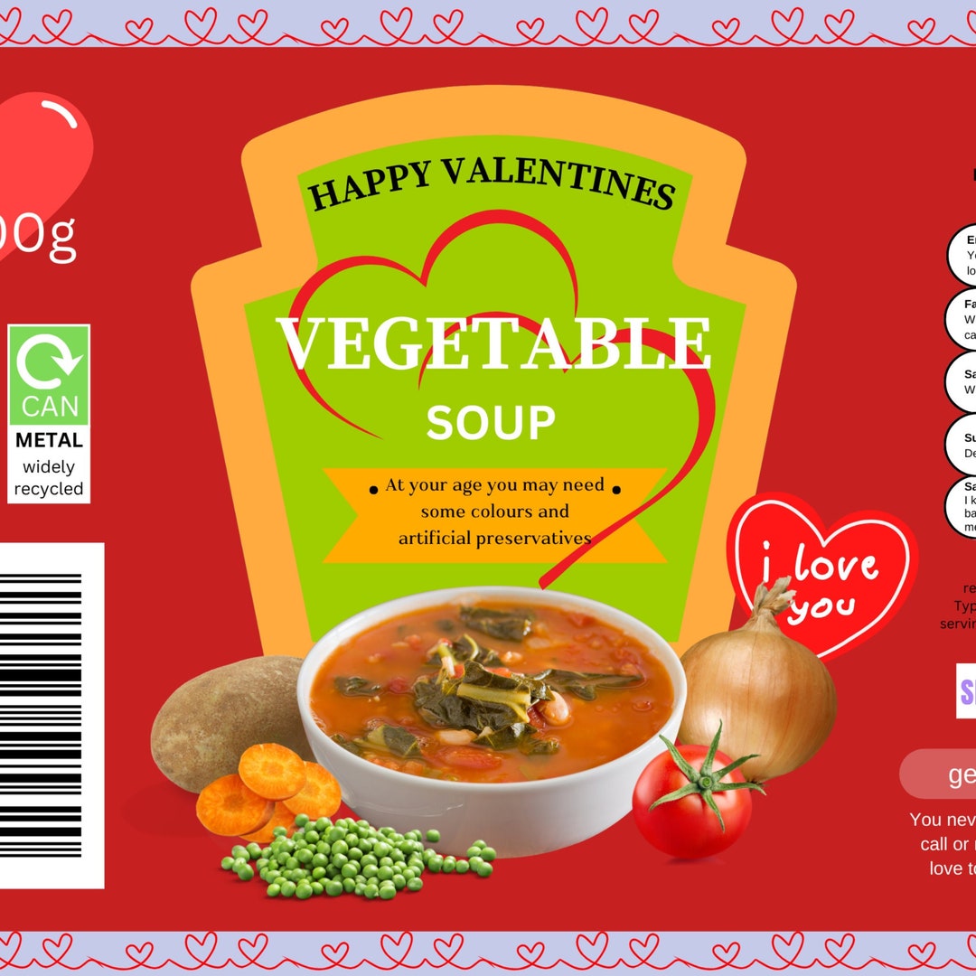 Vegatable Soup Valentines Can Label PDF Download - Etsy