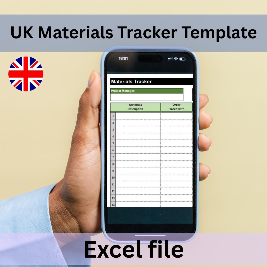 Materials Tracker UK (CIS) - EXCEL File Instant Digital Download - Etsy