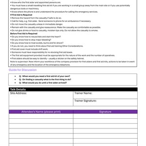 Toolbox Talk First Aid PDF Digital Download - Etsy