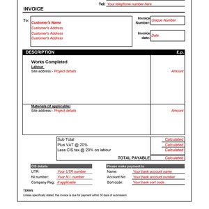EXCEL CIS Invoice Template (with Vat) Download - Etsy