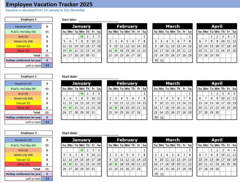 EXCEL 2025 Employee Vacation Tracker - Excel Download (USA) - Etsy