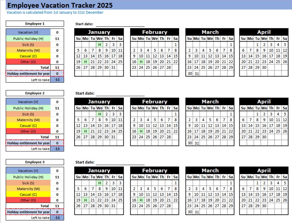 EXCEL 2025 Employee Vacation Tracker - Excel Download (USA) - Etsy