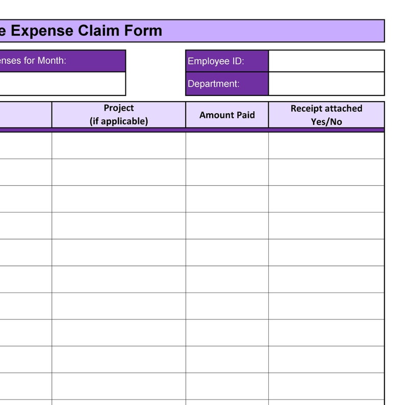 PDF Employee Expense Claim Form Download - Etsy