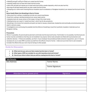 Toolbox Talk - Dust & Fumes - PDF Digital Download - Etsy