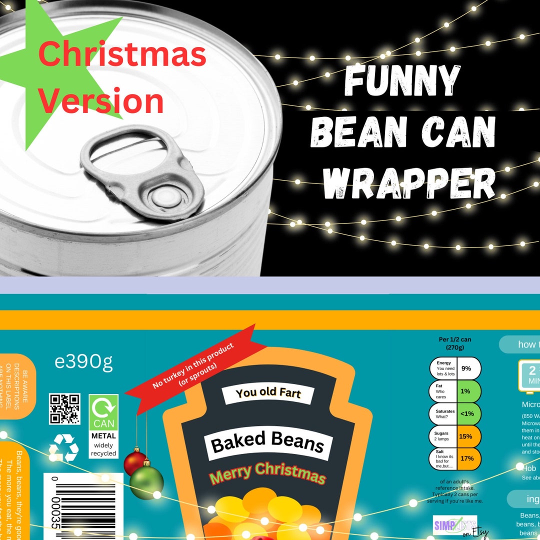 Baked Beans Can Label - Christmas - PDF Instant Digital Download - Etsy
