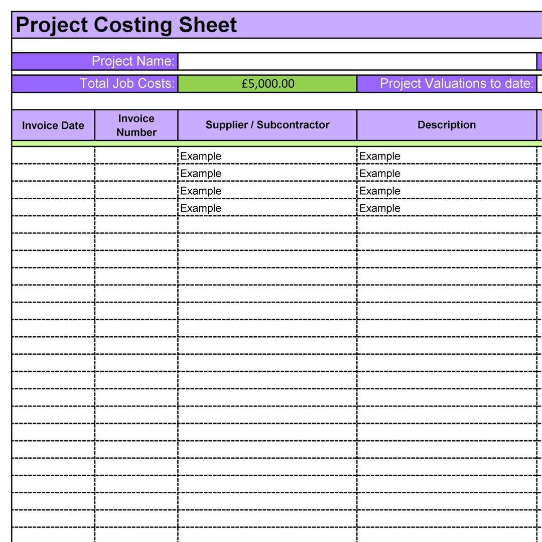 Project Costing Sheet (CIS) - EXCEL Digital Download - Etsy