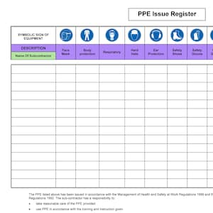PPE Issue Register - Pdf Download - Etsy