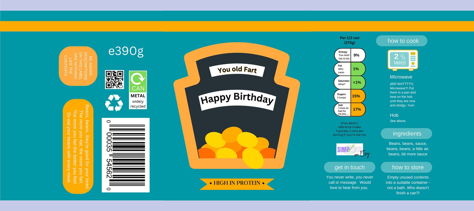 Baked Beans Can Label PDF Download - Etsy