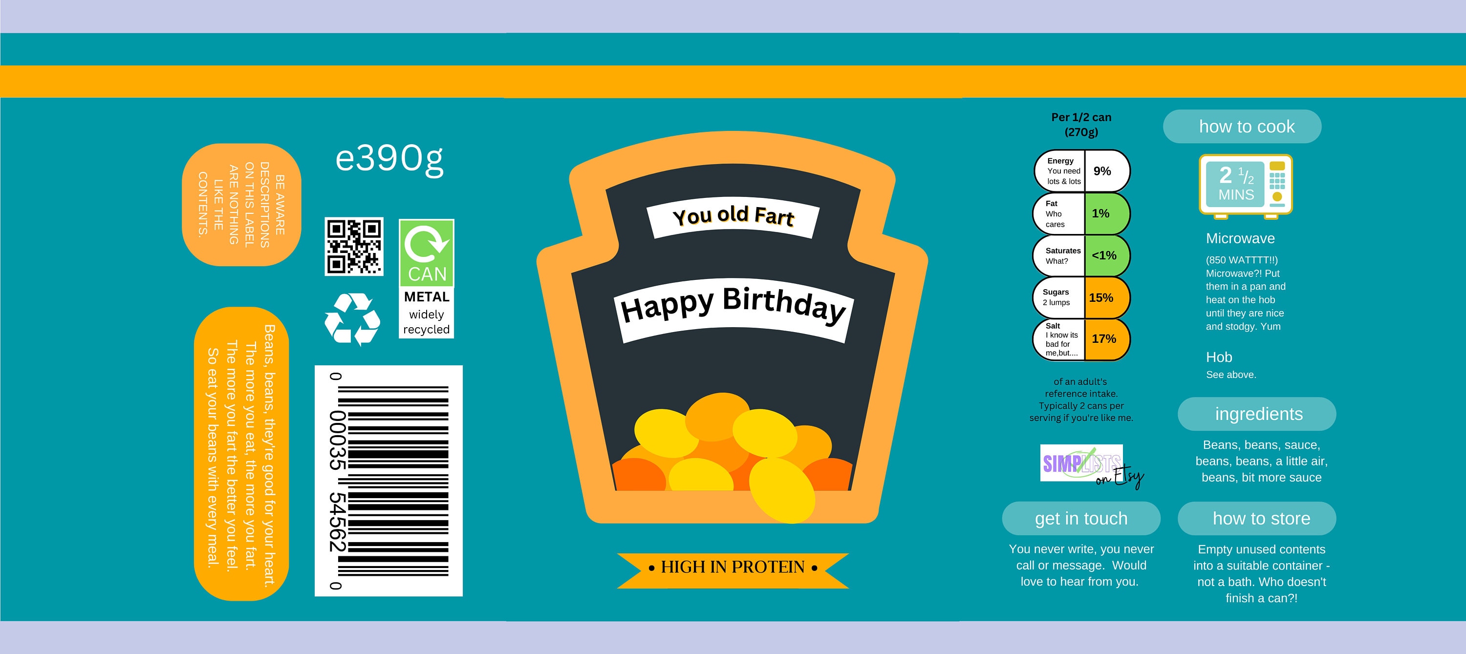 Baked Beans Can Label PDF Download - Etsy