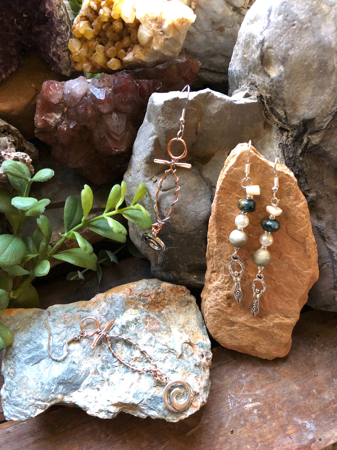 Sacred Goddess Earrings Set – 2 Pairs With Chrysoprase & Mother of ...