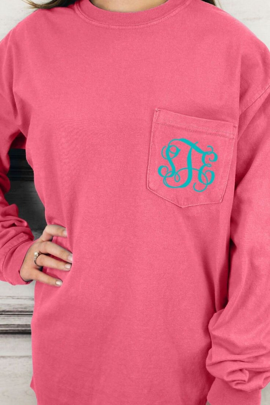 Long Sleeve Monogram Pocket Tee - Etsy