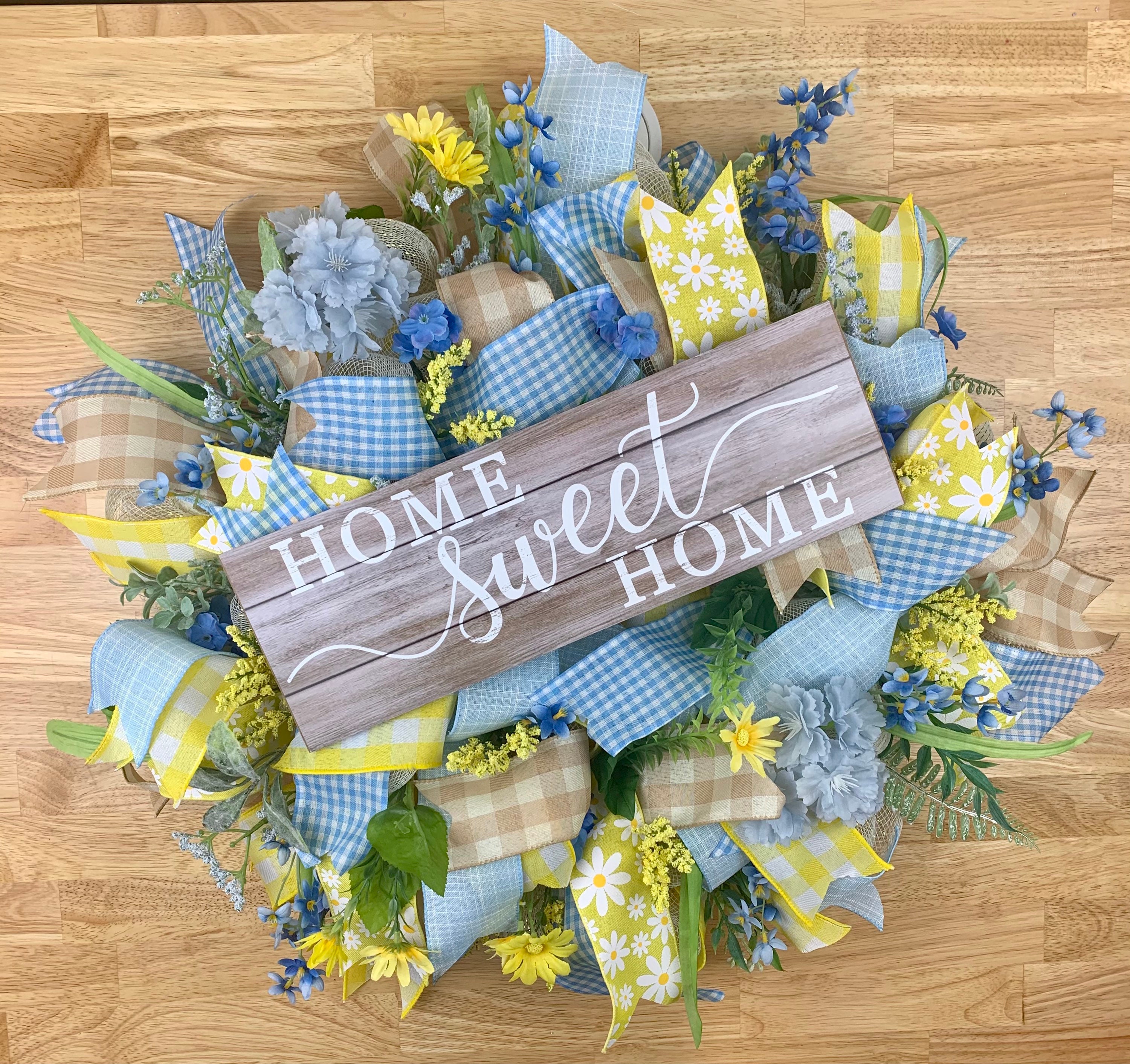 Blue and Yellow Hello Spring Mesh Wreath Spring Mesh Wreath - Etsy