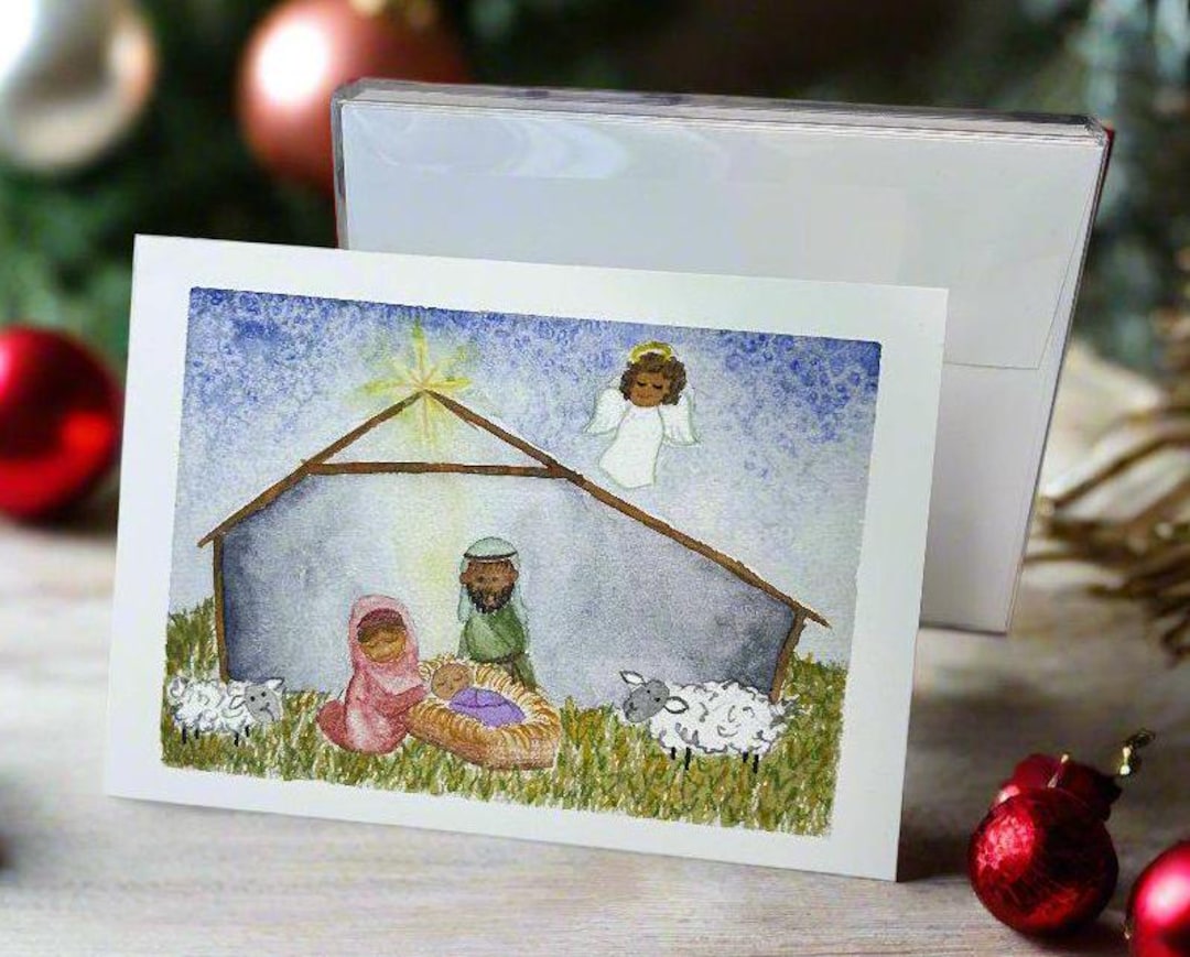Nativity Christmas Card, Nativity Holiday Card, Watercolor Nativity ...