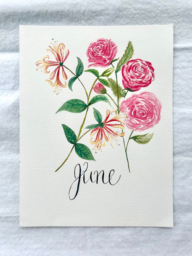 June Birth Month Florals Painting, Personalized Baby Gift, Birth Month ...