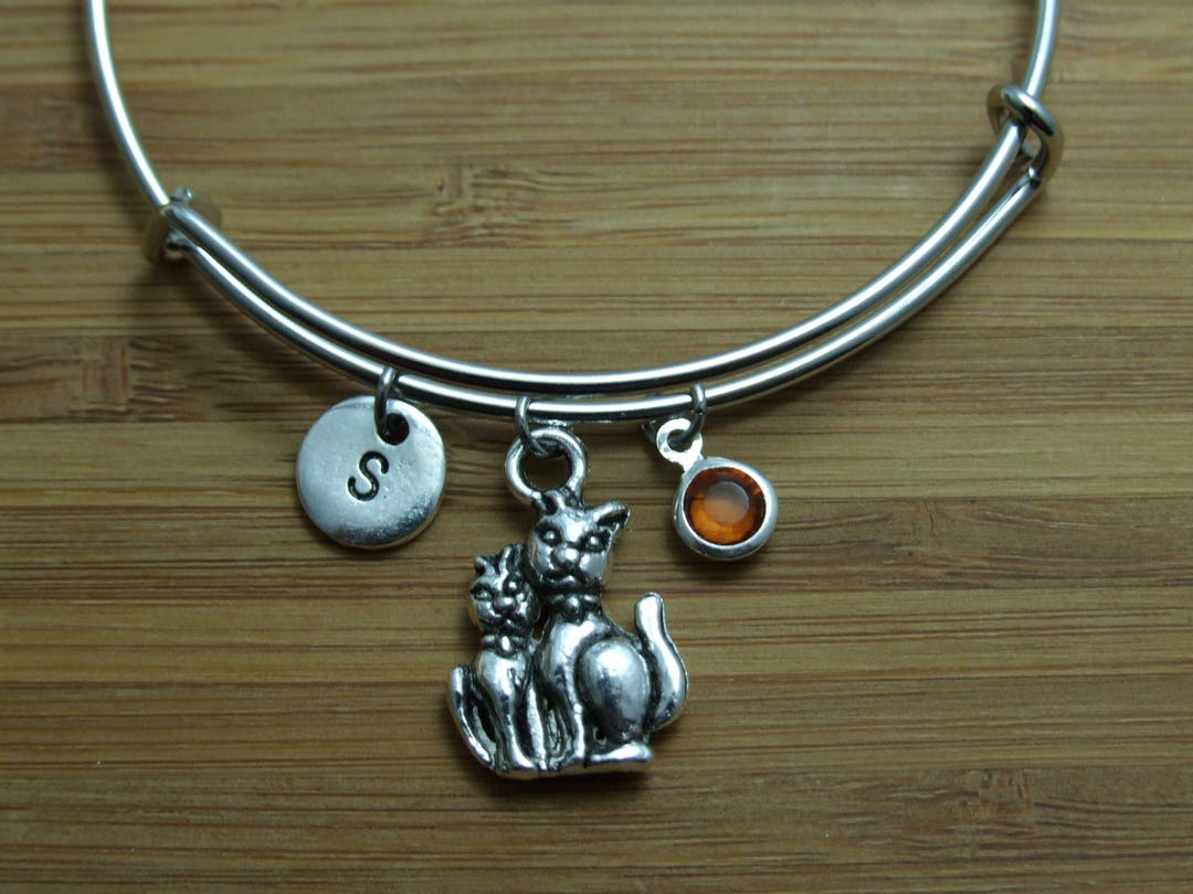 Pair of Cats Bangle, Lovely Cat Couple Charm, Mother Daughter Bangle ...