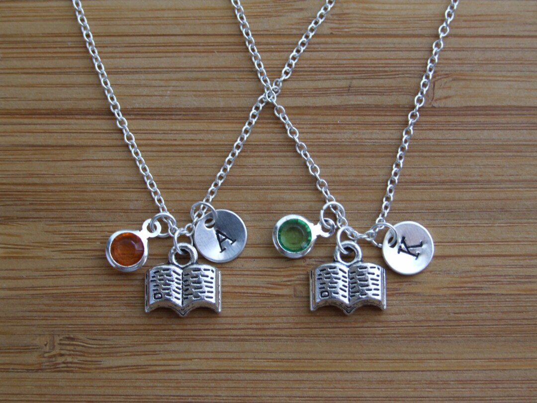 Librarians Gift, Readers Gift, Book Necklace, Set of TWO Personalized ...
