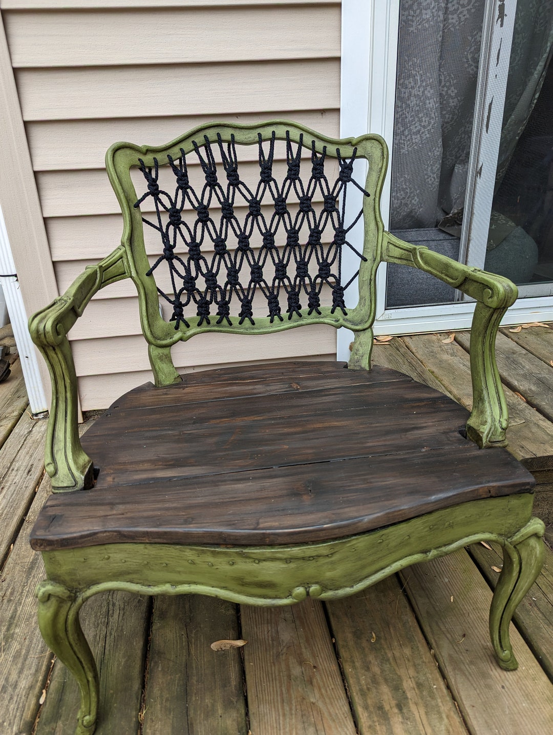 Vintage Macrame Bench Chair - Etsy