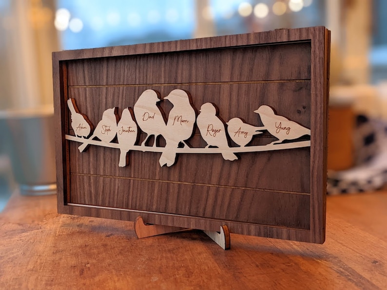 Birds Family Tree Wood Rattan Frame Fully Customized Gift | Etsy