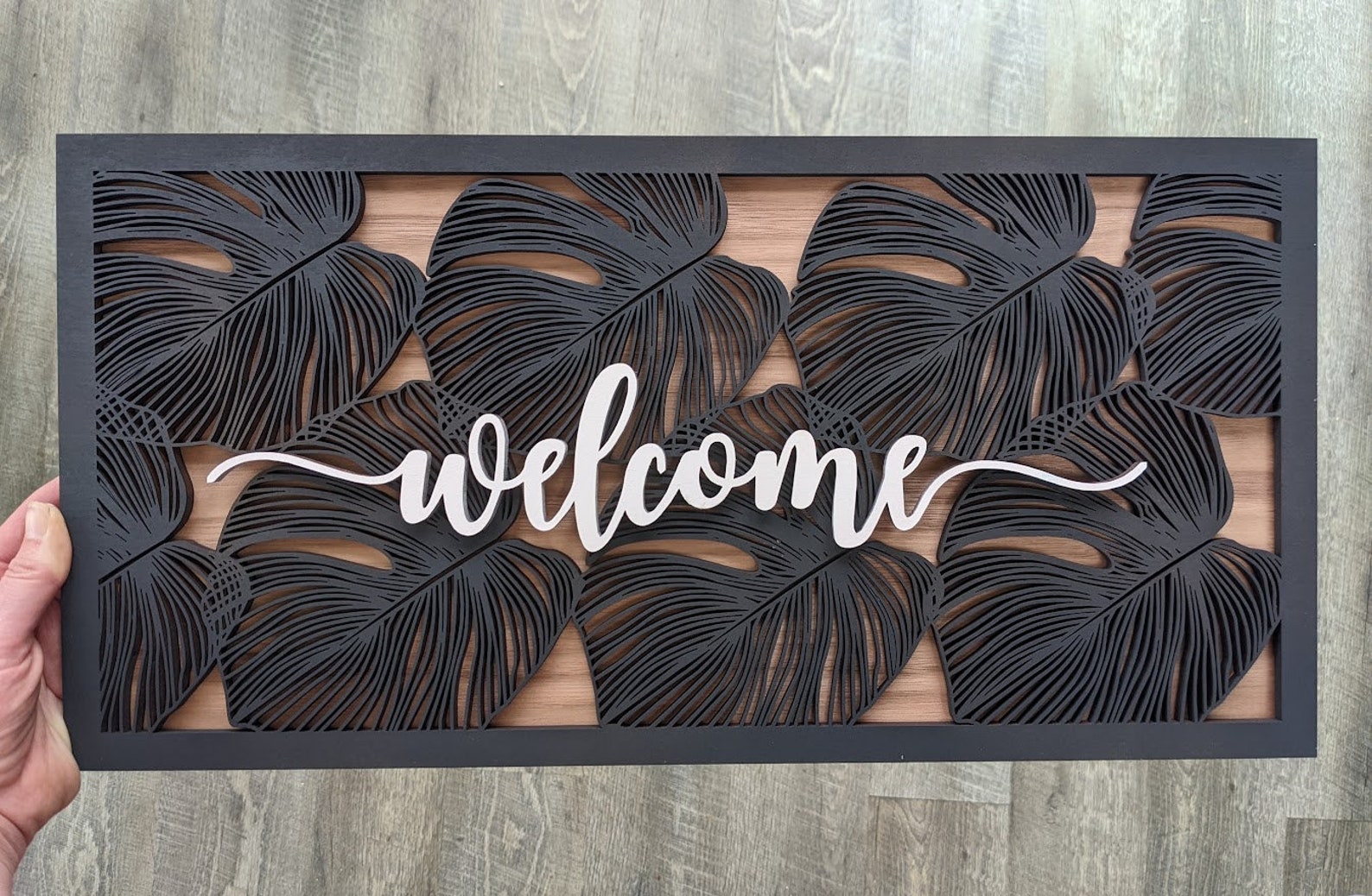 Welcome Sign - Monstera Leaf, Flat Black - Etsy