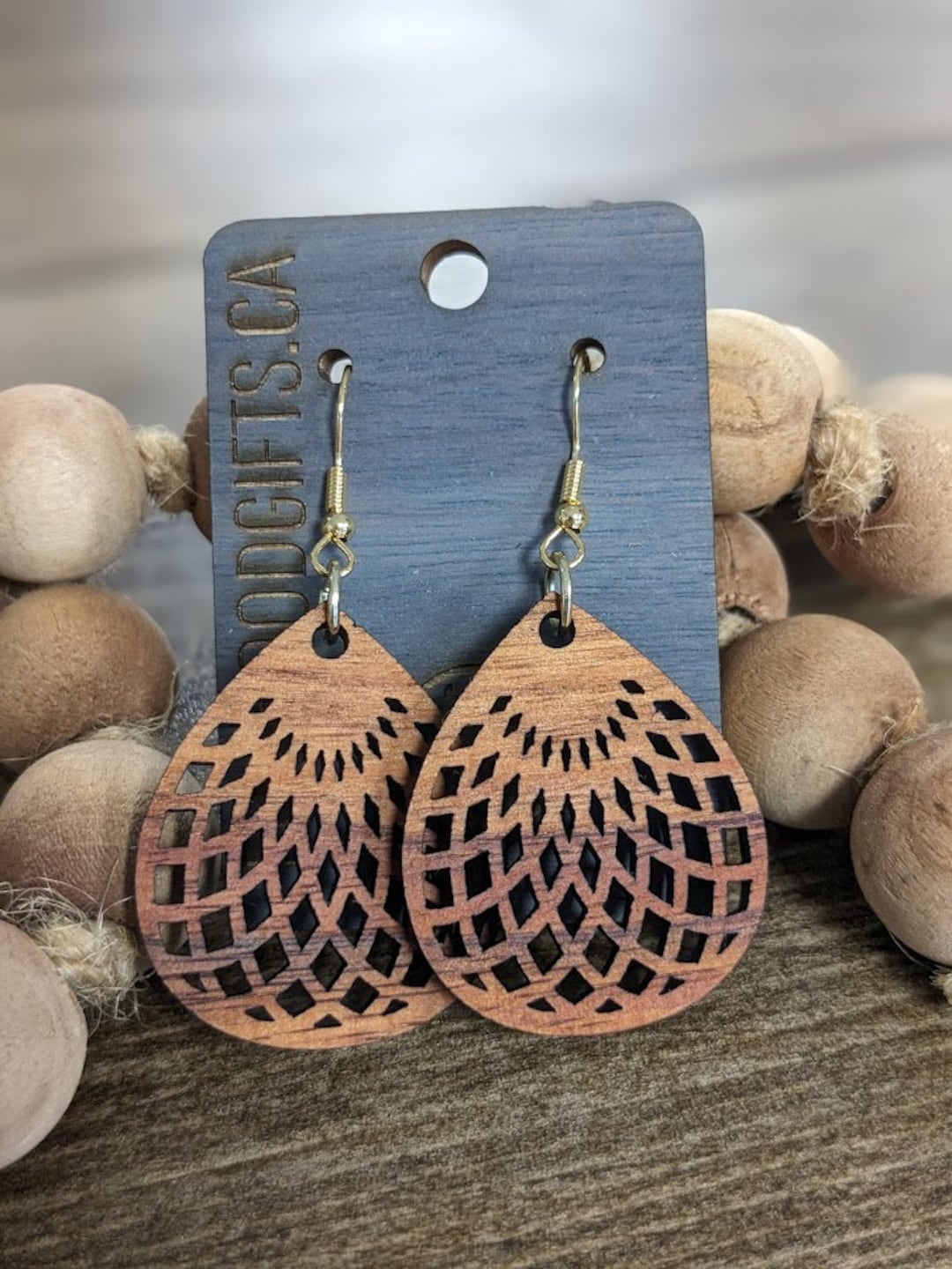 Geometric Basketweave Teardrop Koa Wood Dangle Earrings - Etsy