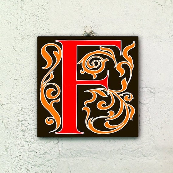 Illuminated manuscript letter F ceramic tile | Etsy