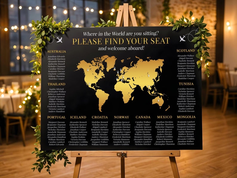 Travel Themed Seating Plan, Wedding Seating Chart, World Map Seating ...