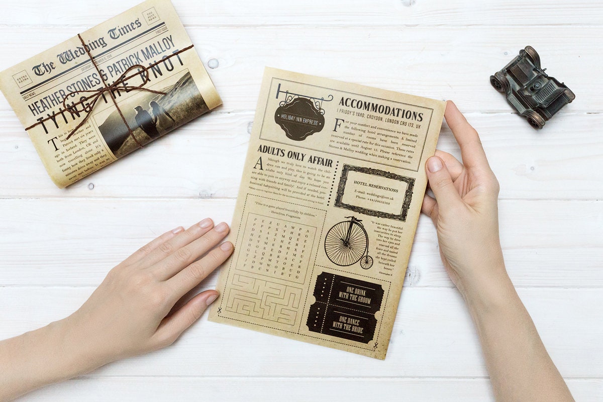 Newspapers Digital Wedding Invitation Personalized Themed - Etsy
