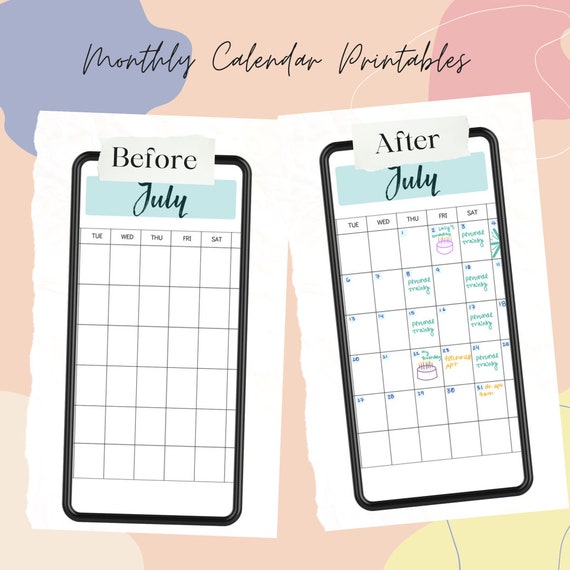 Blue Digital Printable Calendar: Instant Download Great for - Etsy
